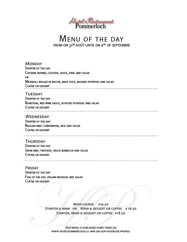 Plat du jour & de la semaine - Pommerloch